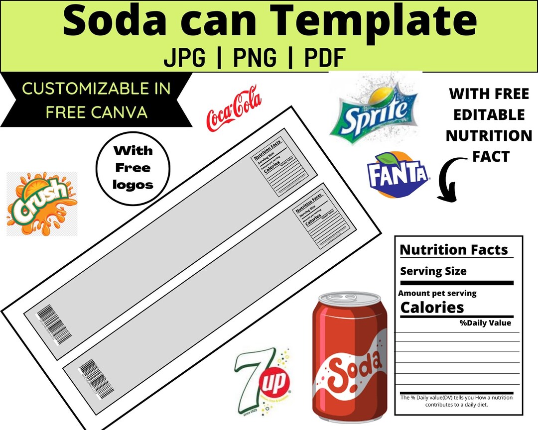 Soda Can Templatesoda Can Wrapper Template Party - Etsy