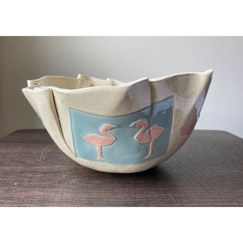 Vintage BARBARA DEMERY 12" Tropical Pinched Free Form Art Pottery Bowl ...