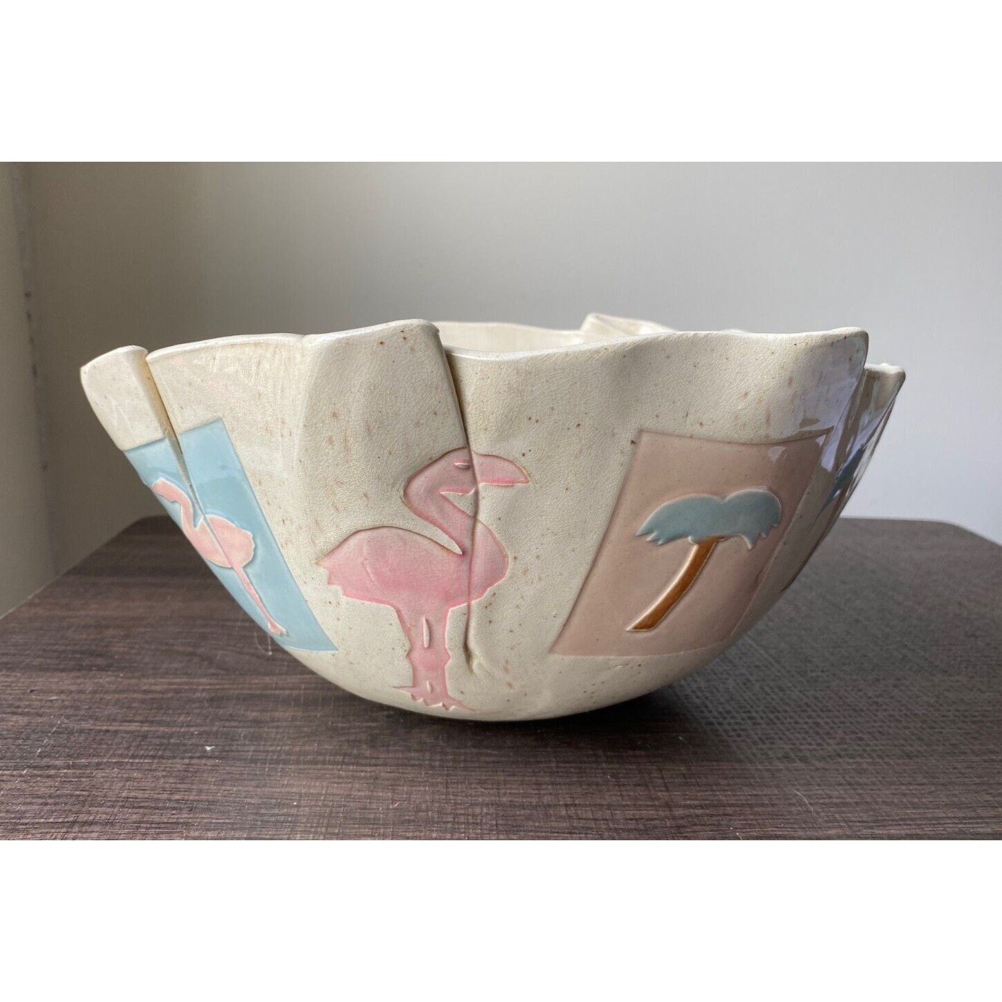 Vintage BARBARA DEMERY 12" Tropical Pinched Free Form Art Pottery Bowl ...