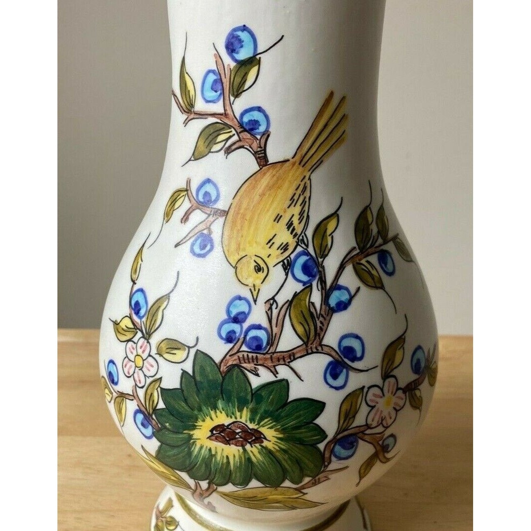 Vintage MEISELMAN IMPORTS ITALY 11.5" Bird Flowers Berries Art Pottery ...