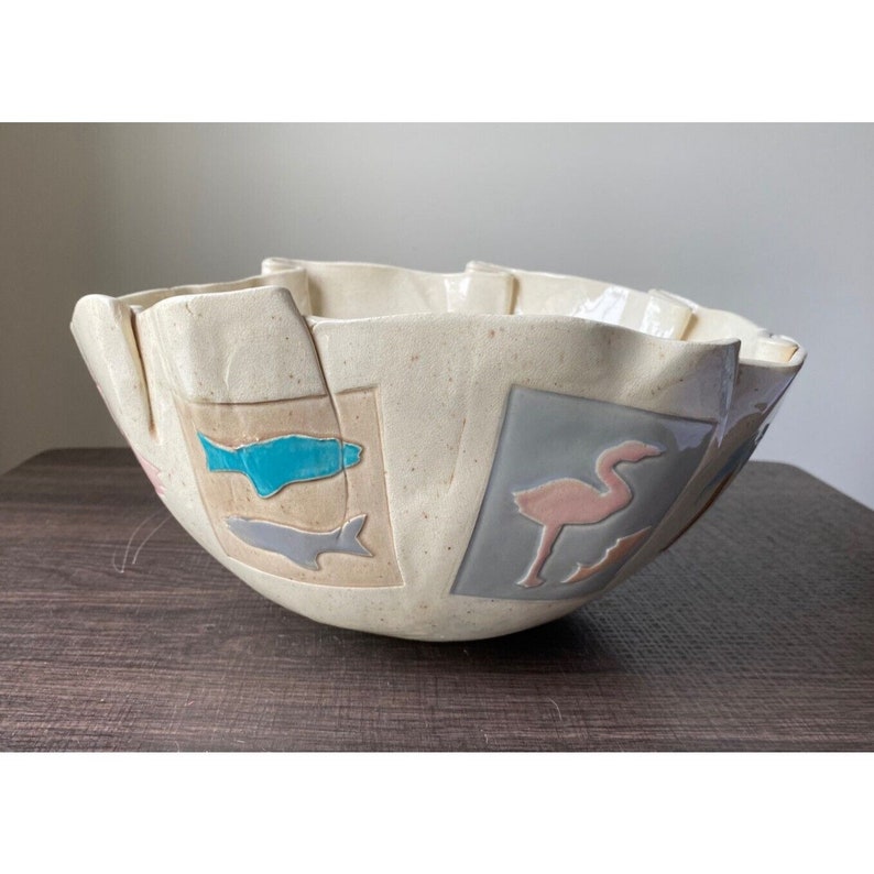 Vintage BARBARA DEMERY 12" Tropical Pinched Free Form Art Pottery Bowl ...