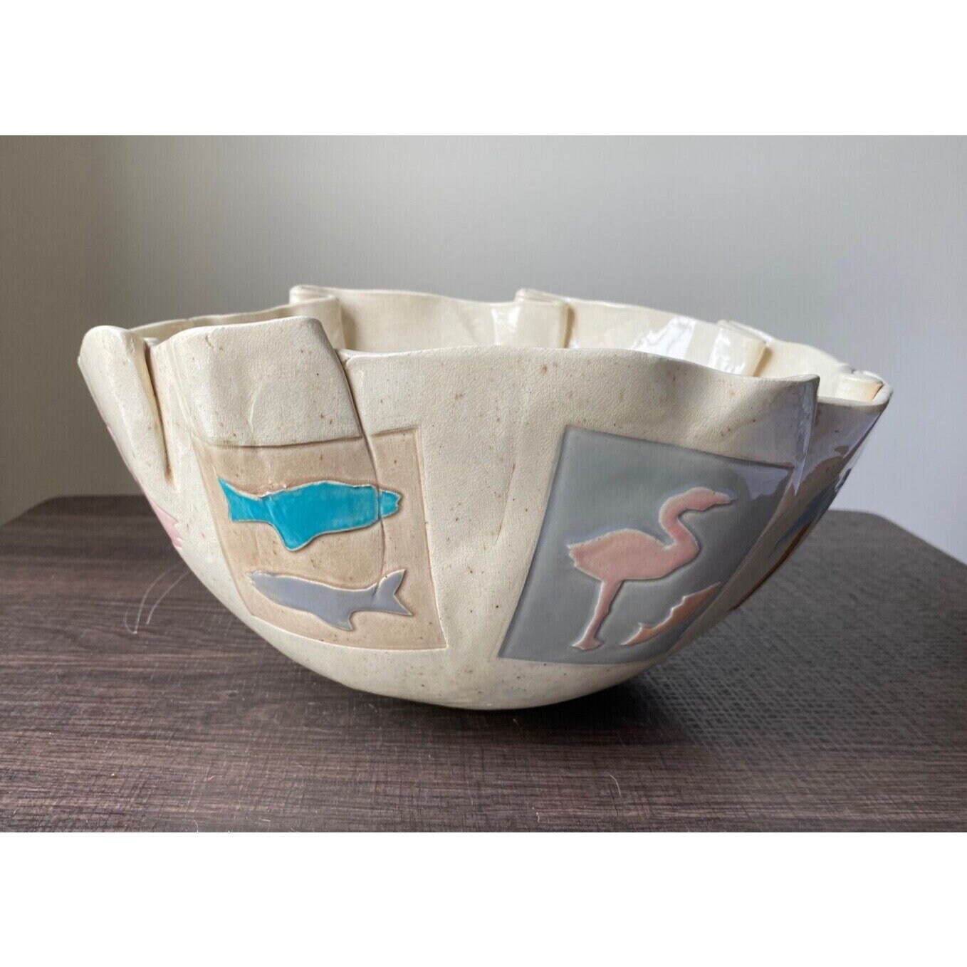 Vintage BARBARA DEMERY 12" Tropical Pinched Free Form Art Pottery Bowl ...