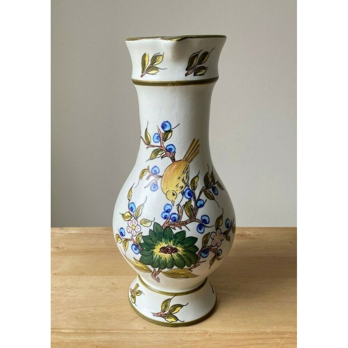 Vintage MEISELMAN IMPORTS ITALY 11.5 Bird Flowers Berries Art Pottery ...