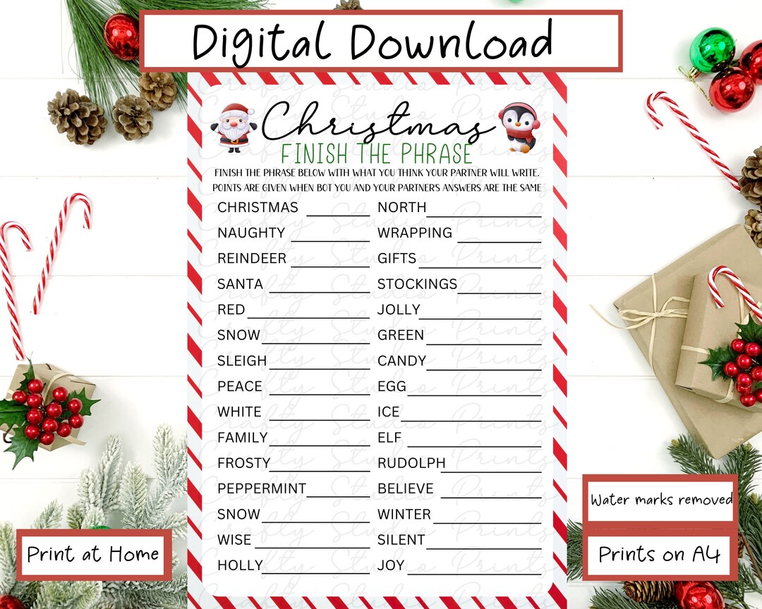 Christmas Finish the Phrase Party Game, Fun Christmas Party Game ...