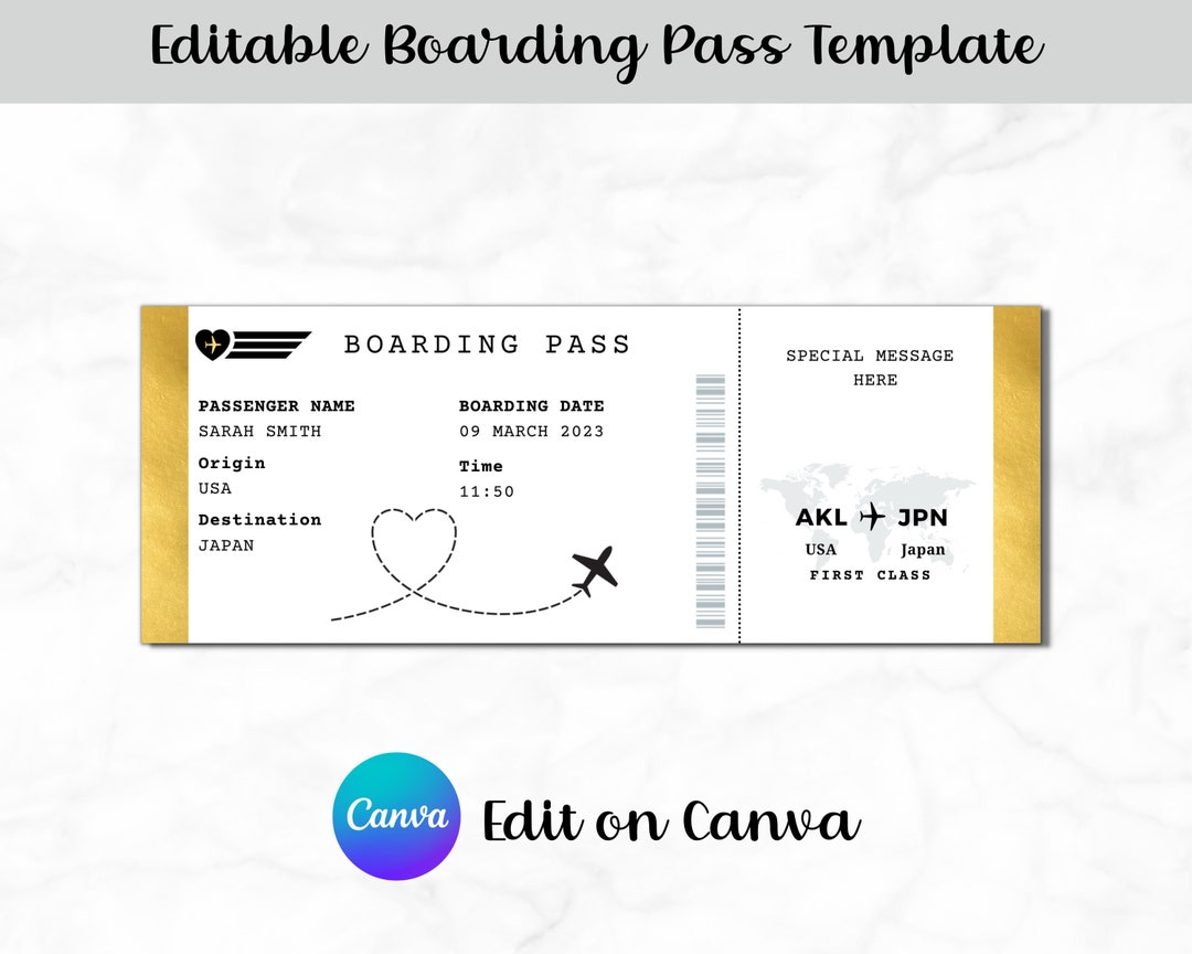 Carte dembarquement MODIFIABLE, Cadeau de carte dembarquement, Billet ...