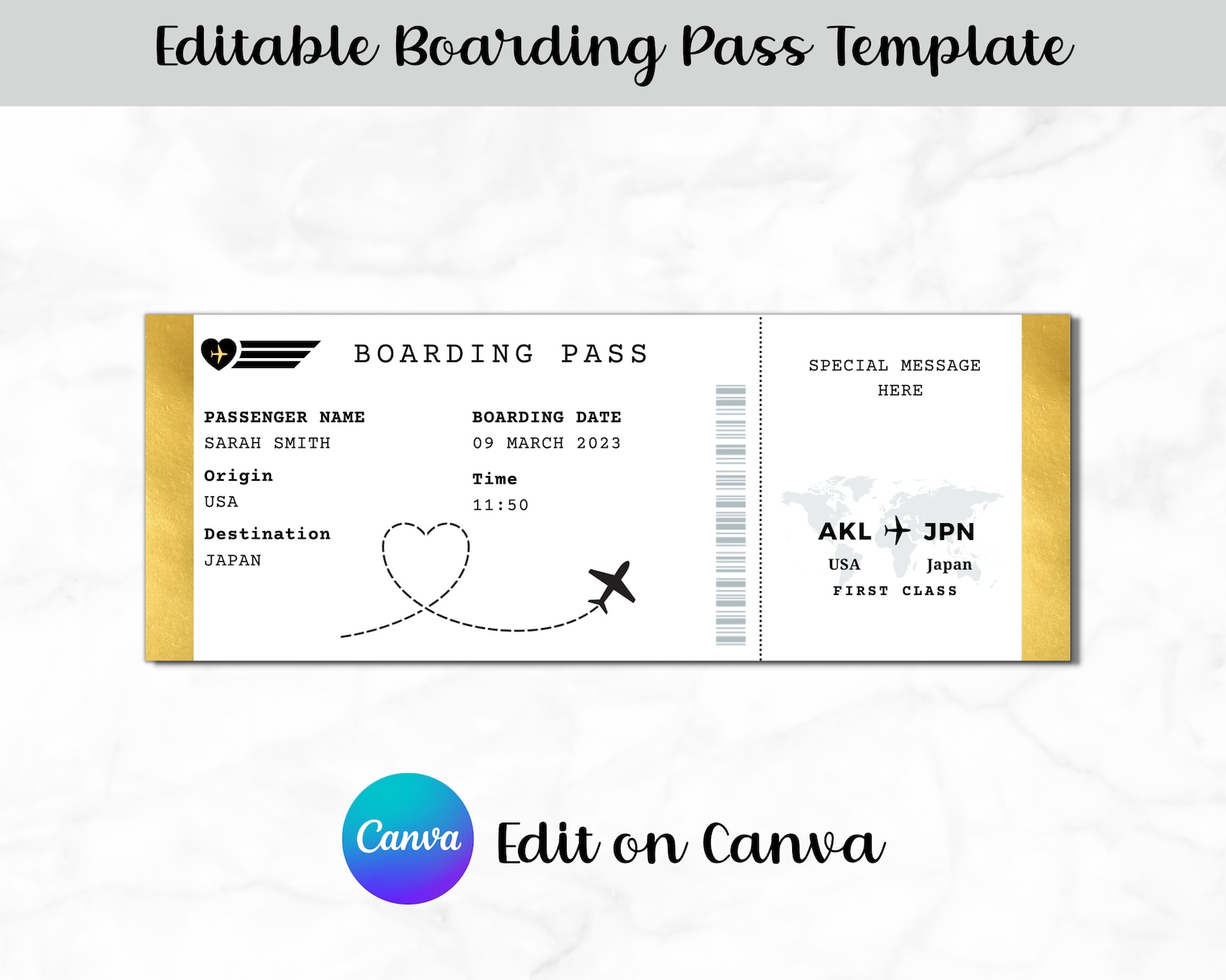 EDITABLE Boarding Pass, Boarding Pass Gift, Surprise Boarding Ticket ...