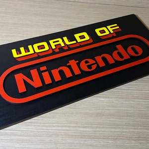 Display Sign Logo World of Nintendo in Wood Display Hang Wall Man Cave ...