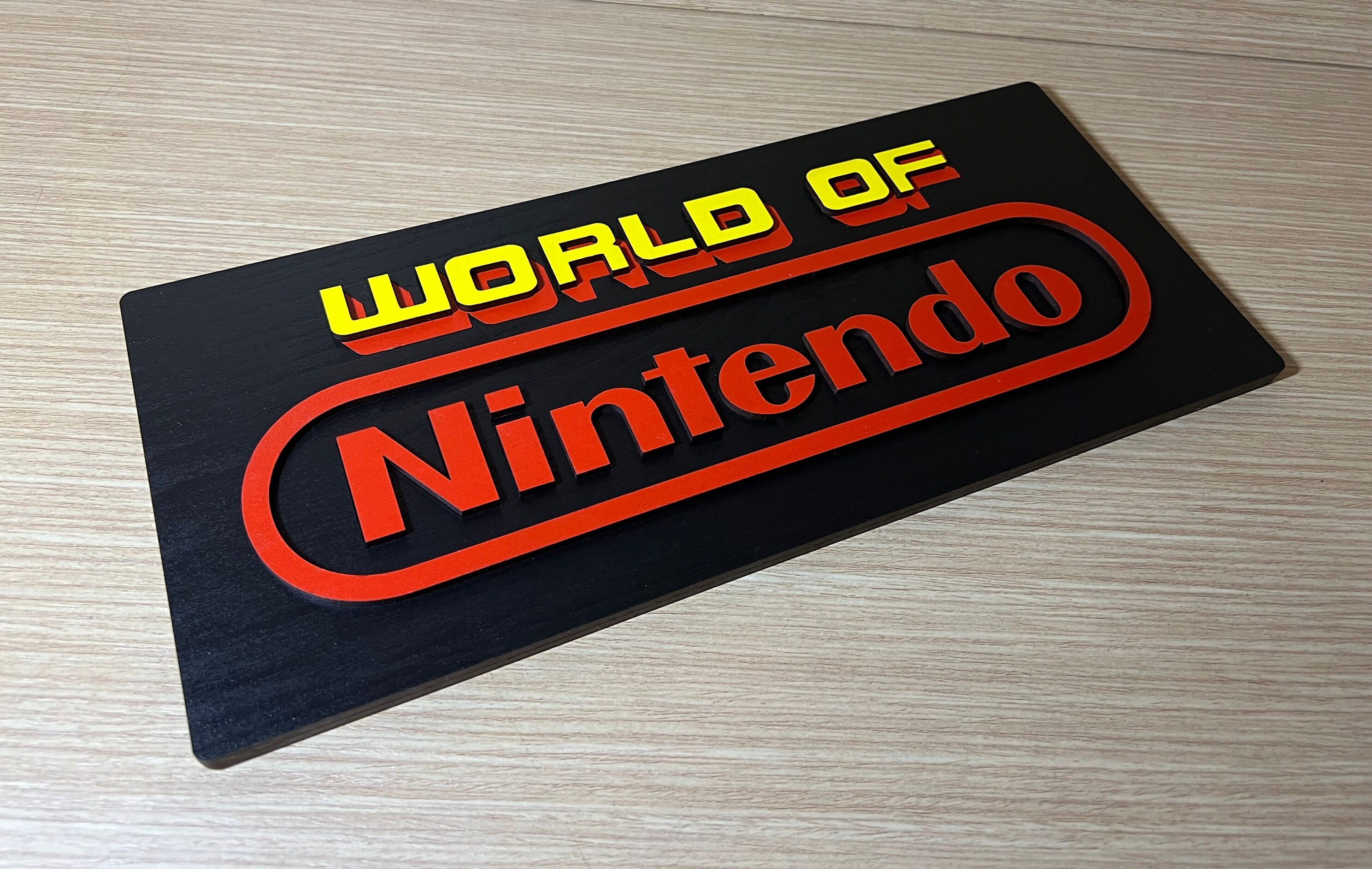 Display Sign Logo World of Nintendo in Wood Display Hang Wall Man Cave ...