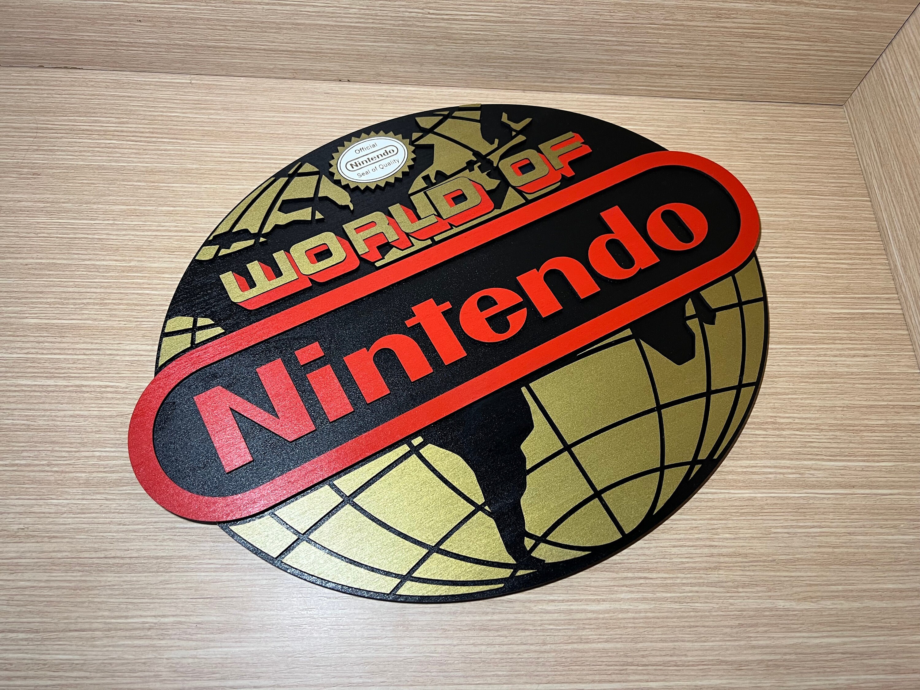Sign Logo World of Nintendo 3D in Wood Display Hang Wall Man Cave ...