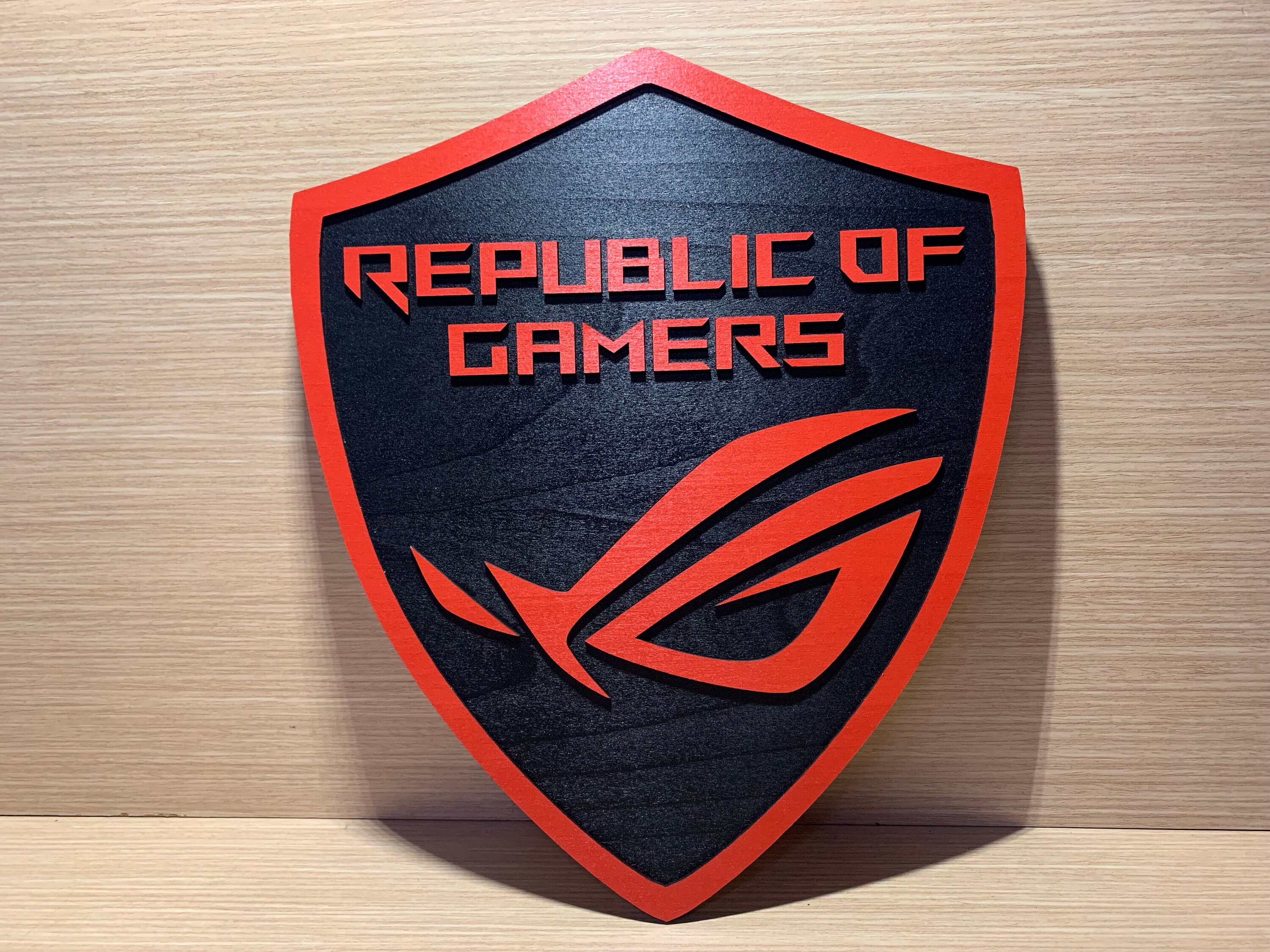 Display Sign Logo ASUS ROG Republic of Gamers in Wood Display Hang Wall ...