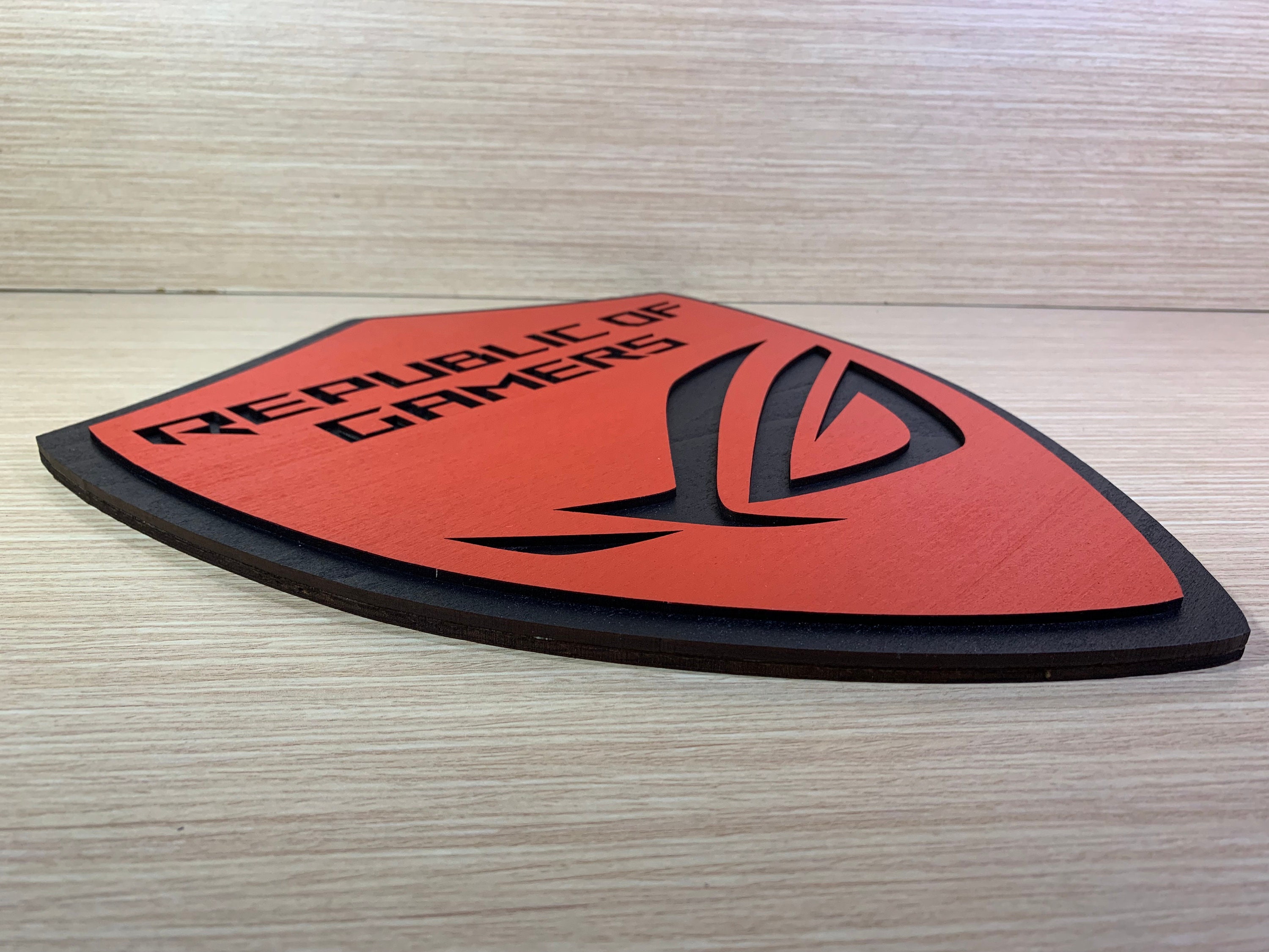 Display Sign Logo ASUS ROG Republic of Gamers in Wood Display Hang Wall ...