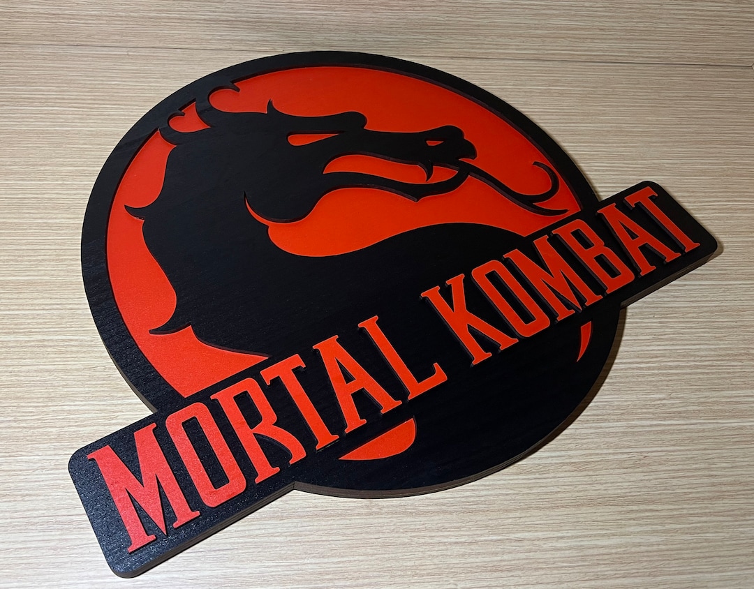 Display Sign Logo Mortal Kombat in Wood Display Hang Wall Man Cave Aes ...
