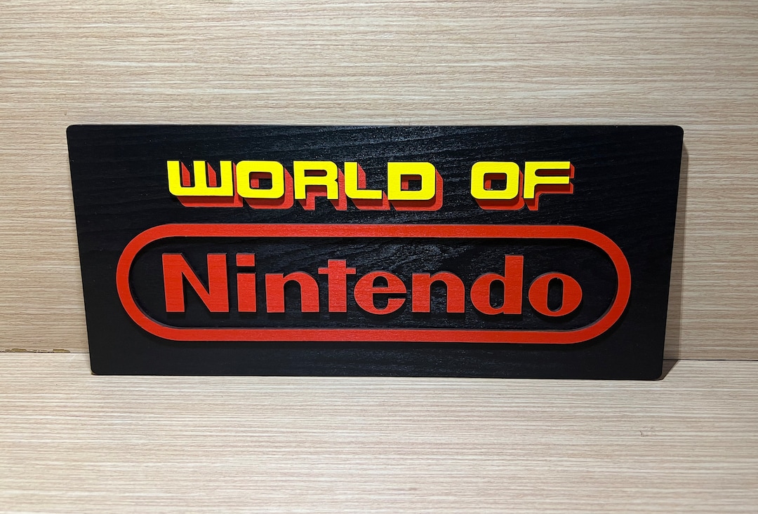 Display Sign Logo World of Nintendo in Wood Display Hang Wall Man Cave ...