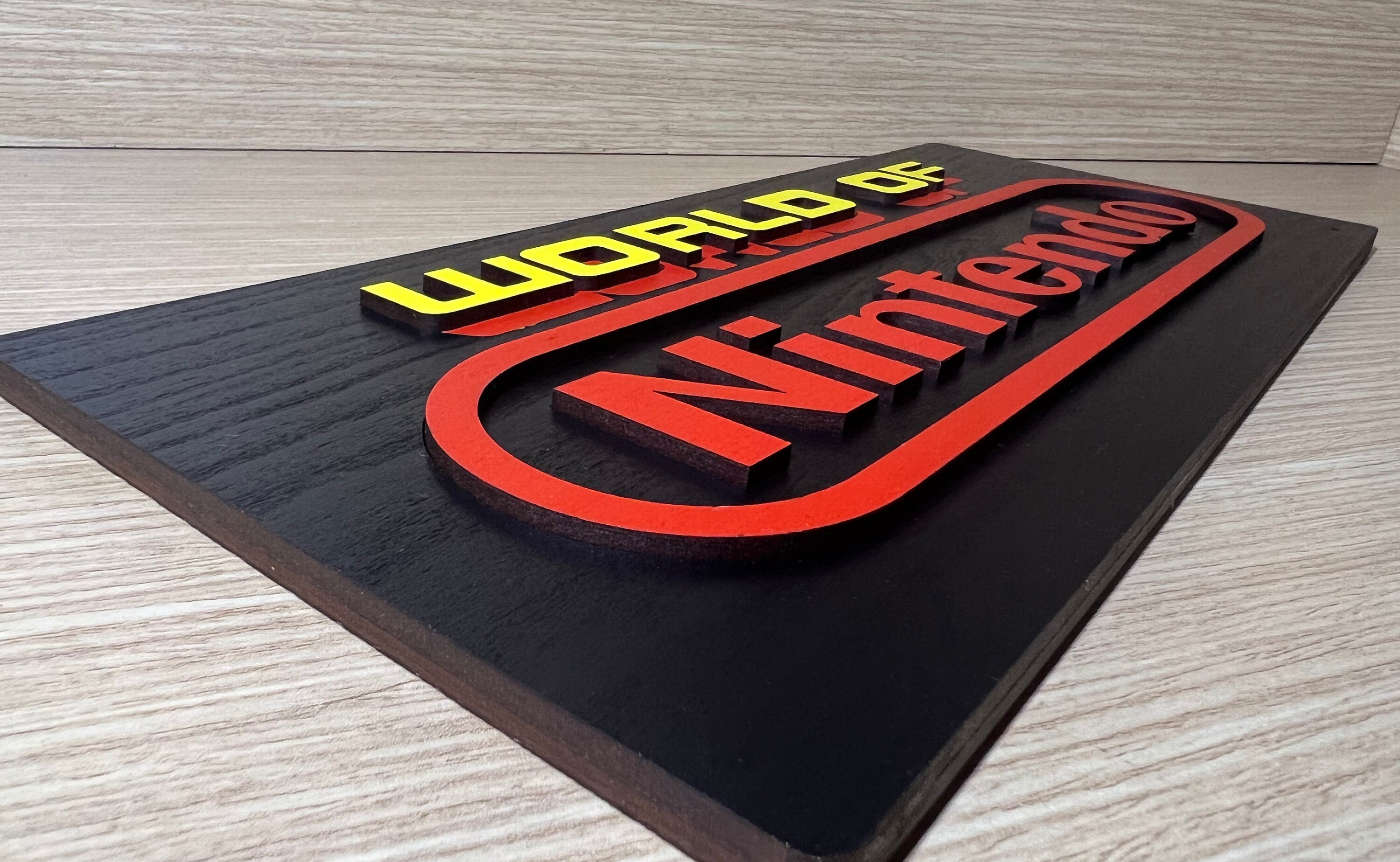 Display Sign Logo World of Nintendo in Wood Display Hang Wall Man Cave ...