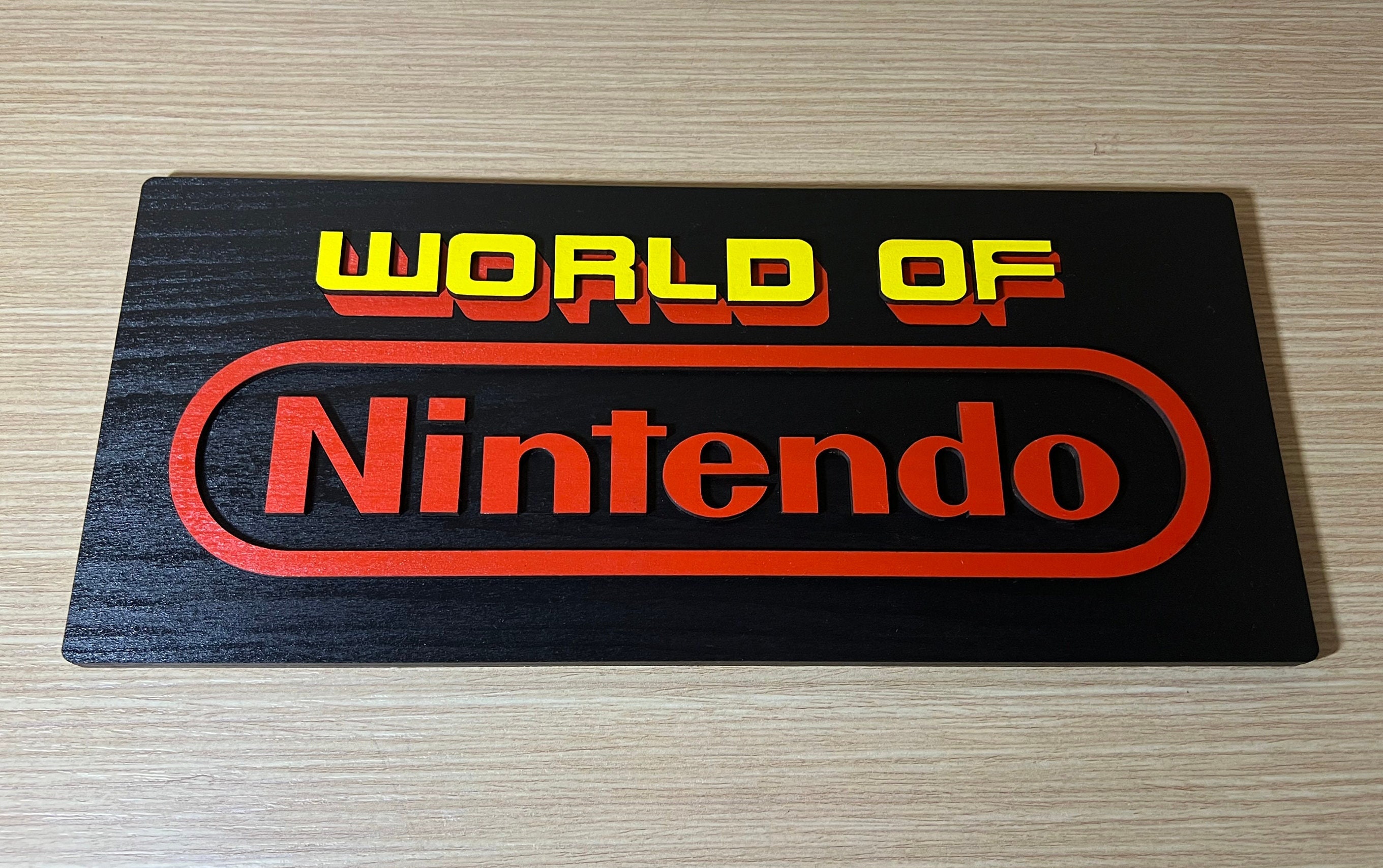 Display Sign Logo World of Nintendo in Wood Display Hang Wall Man Cave ...