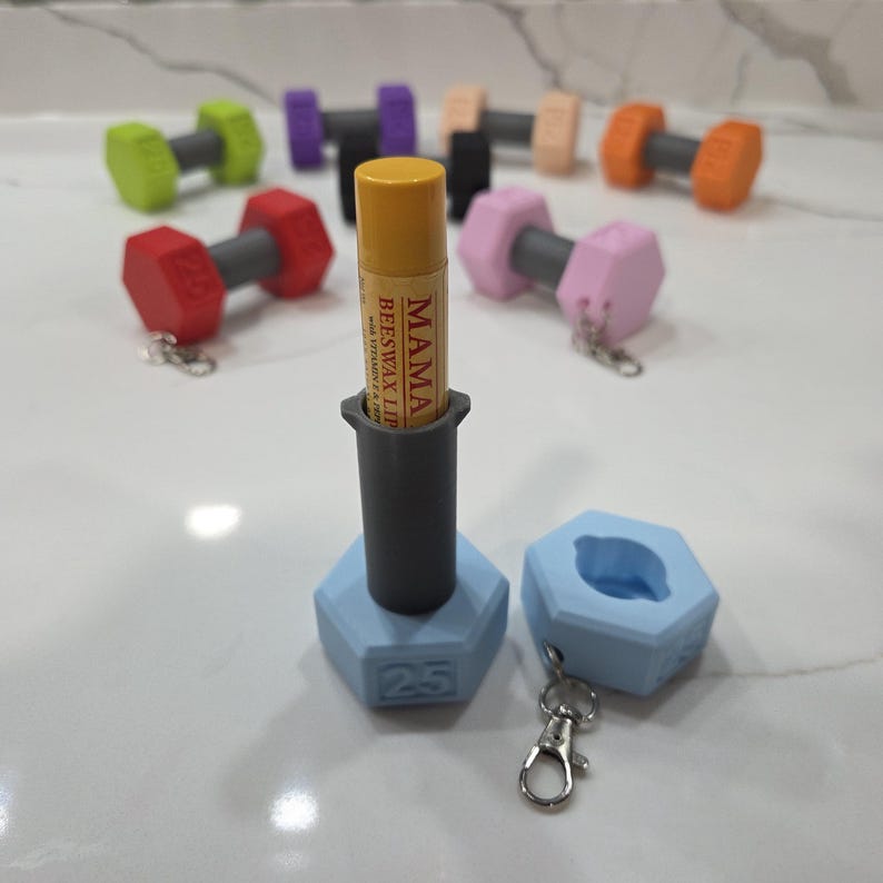 25 Lb Dumbbell Key Chain Lip Balm Holder, Chap Stick Backpack Key Ring ...