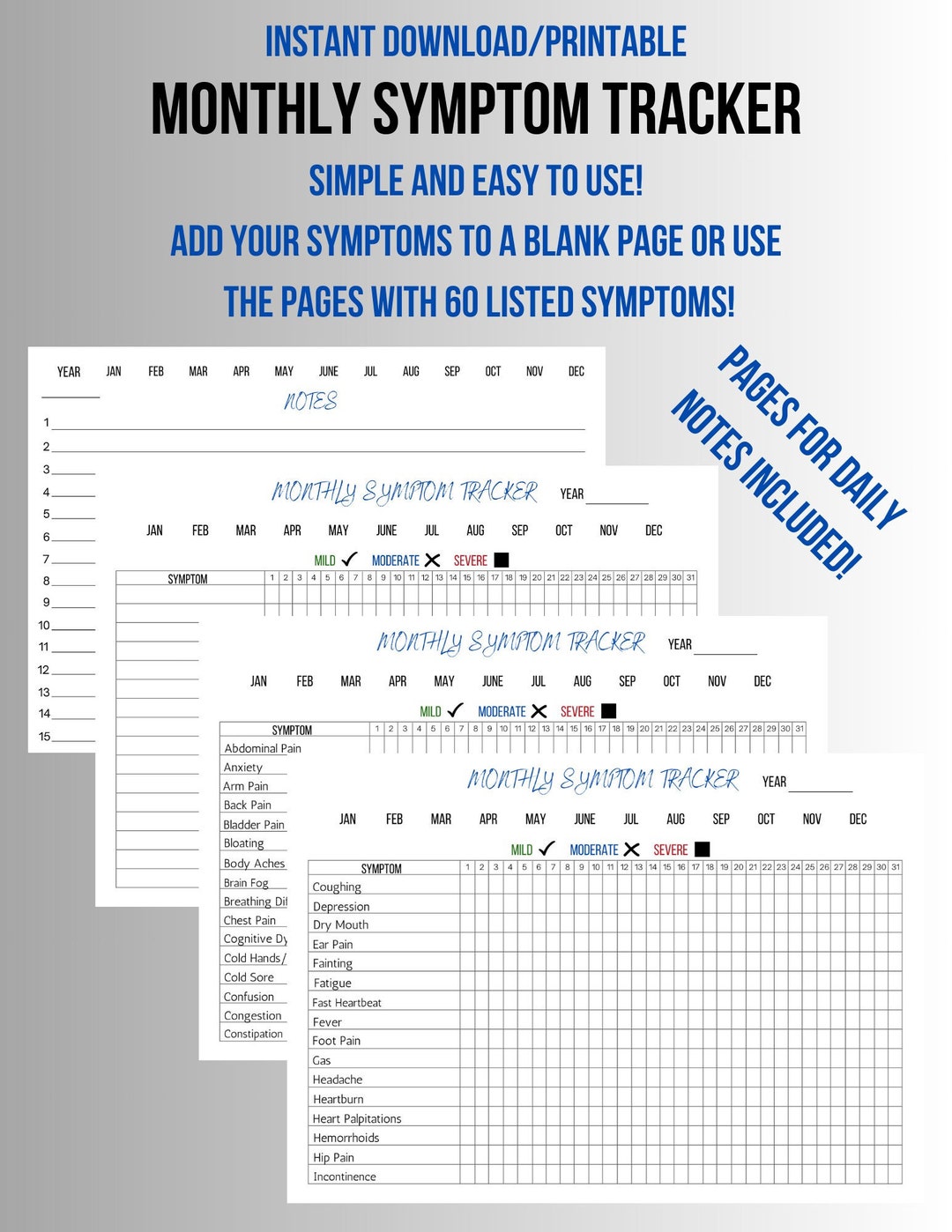 Monthly Body Symptom Tracker, Printable Symptom Tracking Journal ...