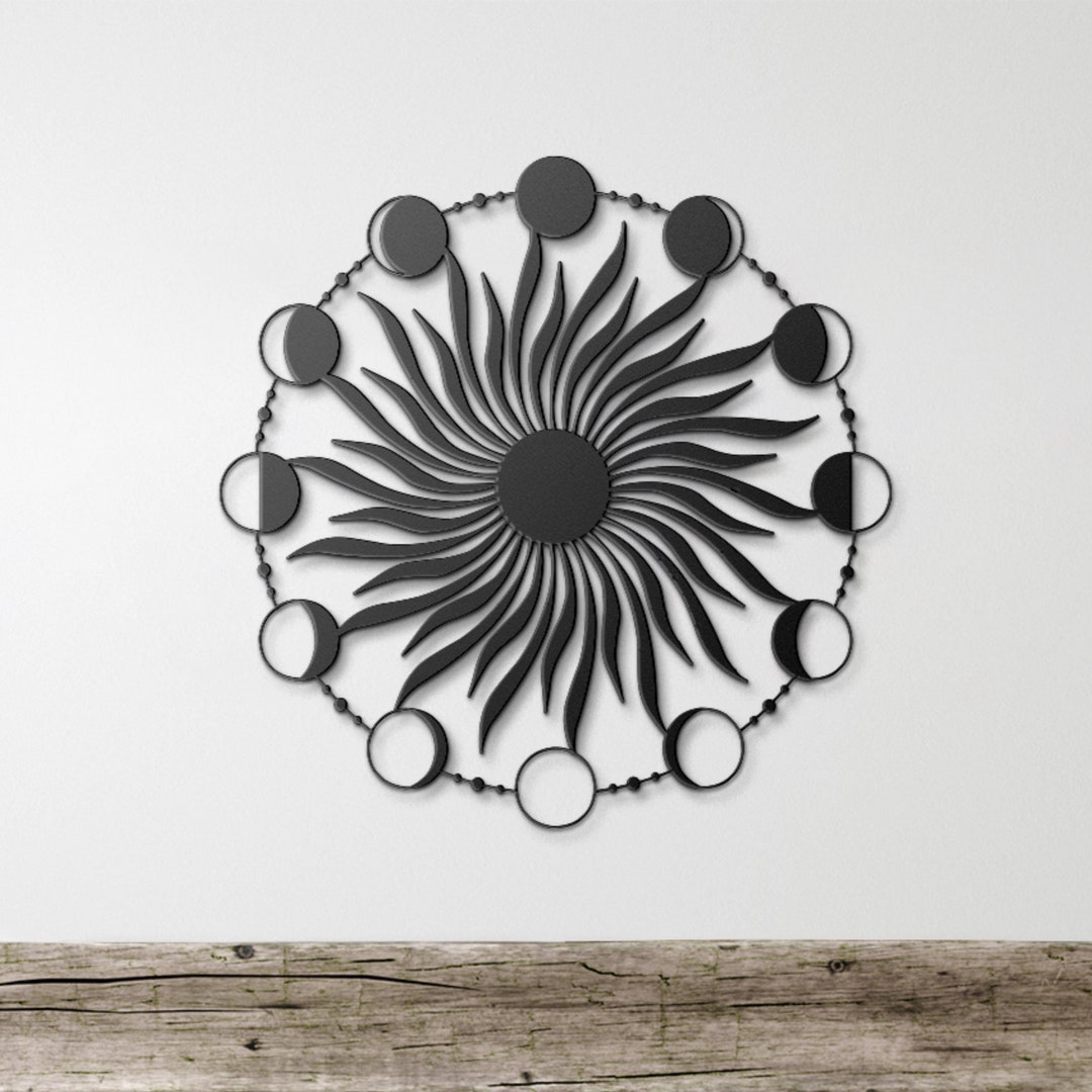 Moon Phases Wall Art, Sun and Moon Decor, Abstract Metal Art, Celestial ...