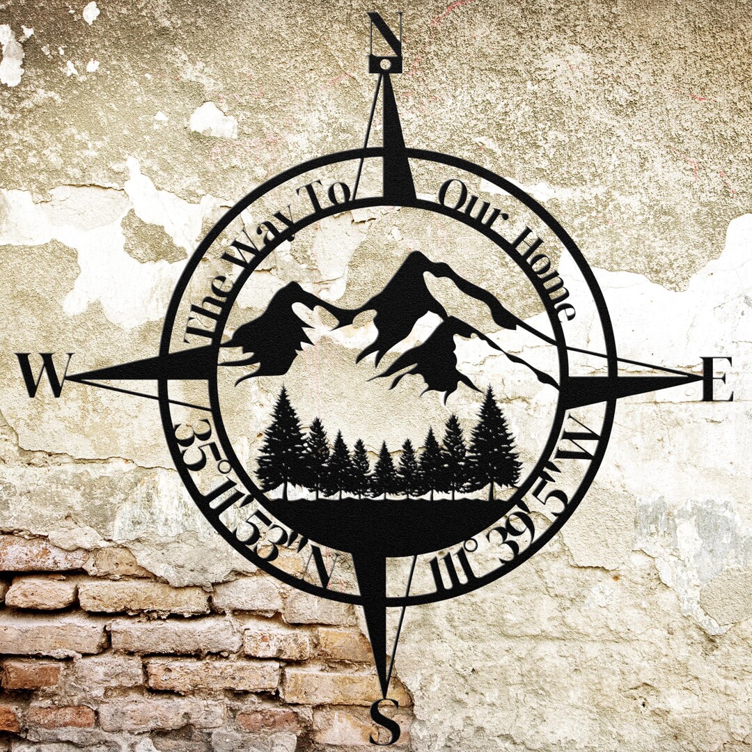 Custom Compass Coordinates Sign, Home Coordinates Sign, Latitude ...