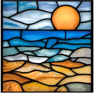 Ocean and Beach Sunset Stained Glass Pattern, Beach Stained Glass ...