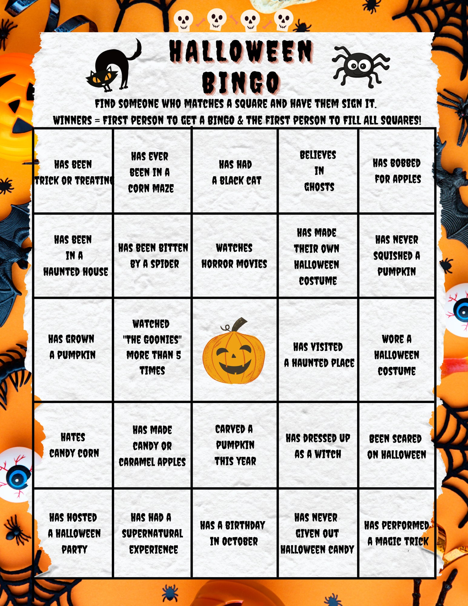 Printable Halloween Bingo Game Card, Fun Halloween Game, Halloween ...