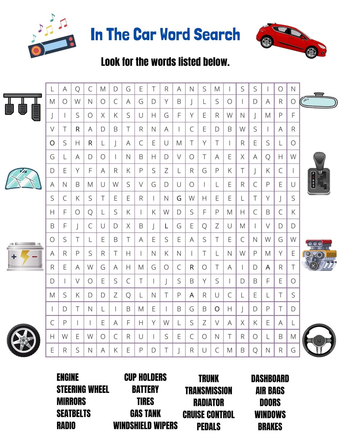 Car Game, Word Search Puzzle, Printable Game, Fun Kids Activity, Word ...