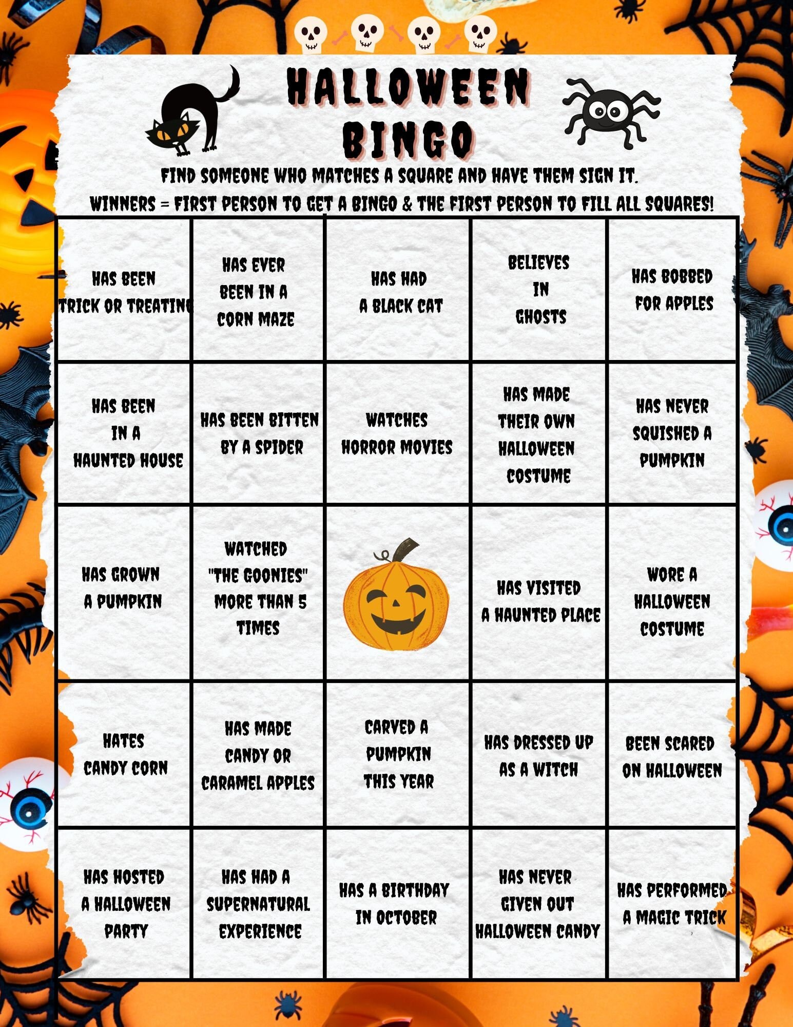 Printable Halloween Bingo Game Card, Fun Halloween Game, Halloween ...