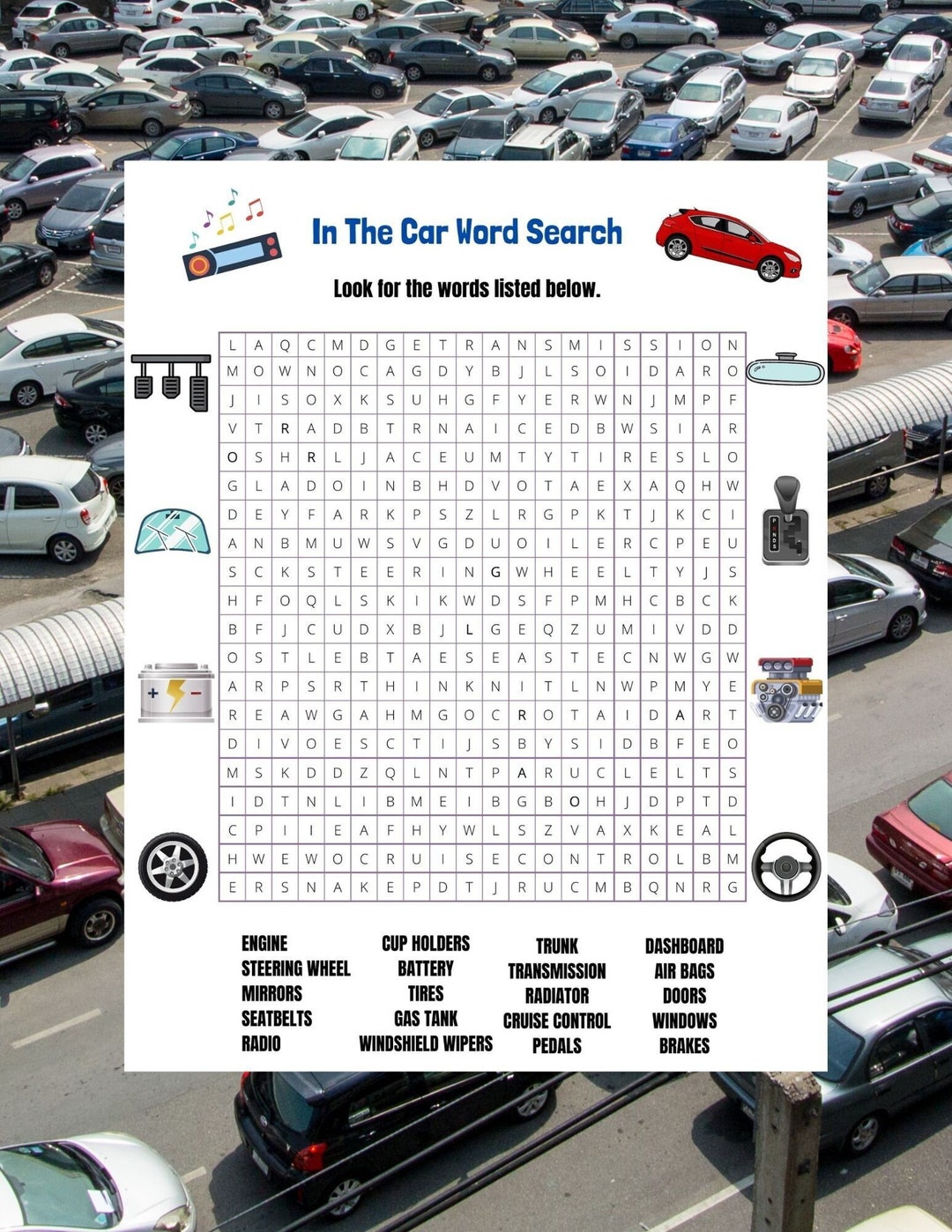 Car Game, Word Search Puzzle, Printable Game, Fun Kids Activity, Word ...