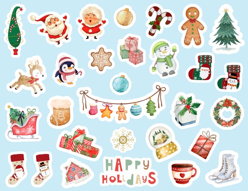 Printable Christmas Stickers, Christmas Sticker Pack, Unique Christmas ...