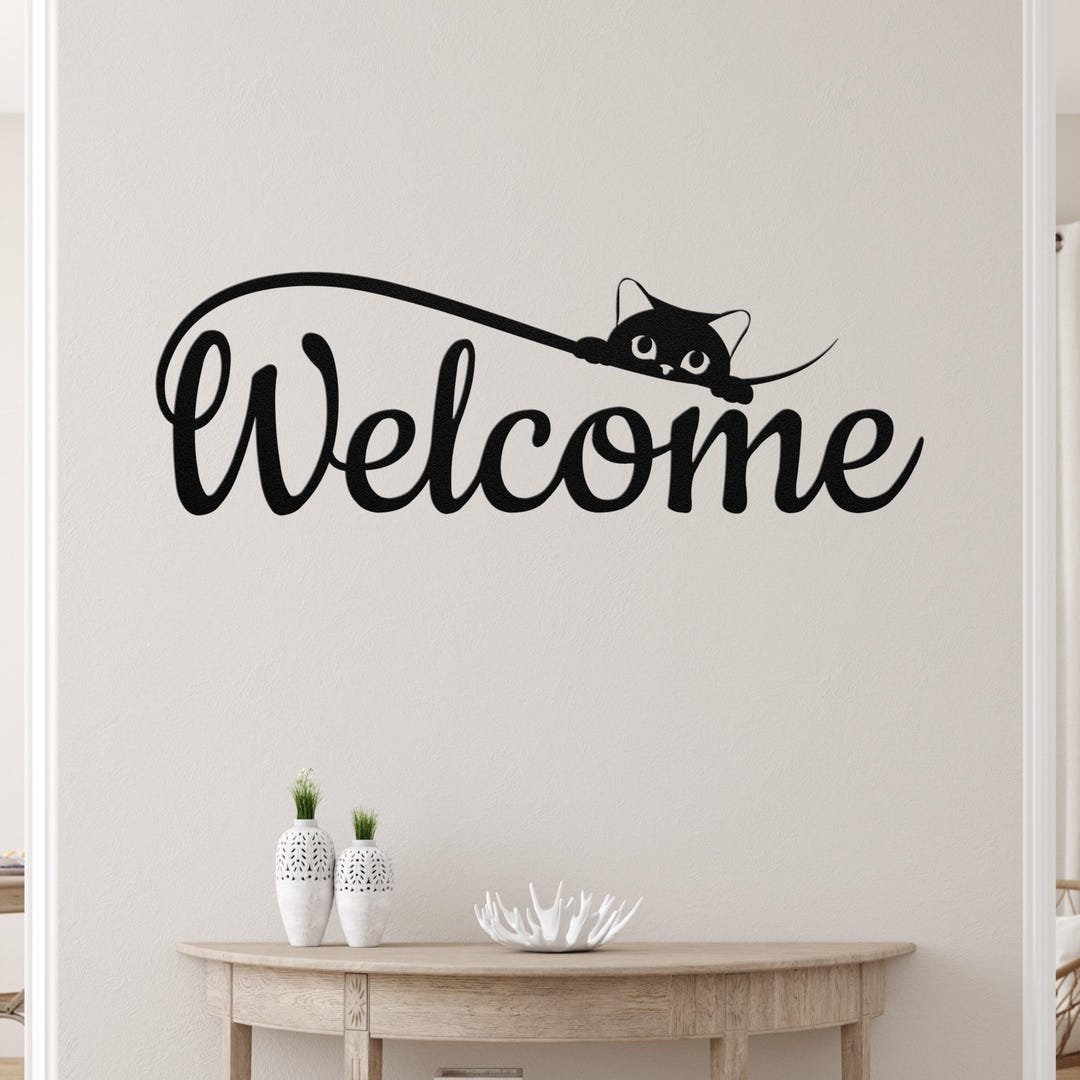 Cat Welcome Sign, Funny Welcome Sign, Cat Lover Decor, Funny Pet Sign ...