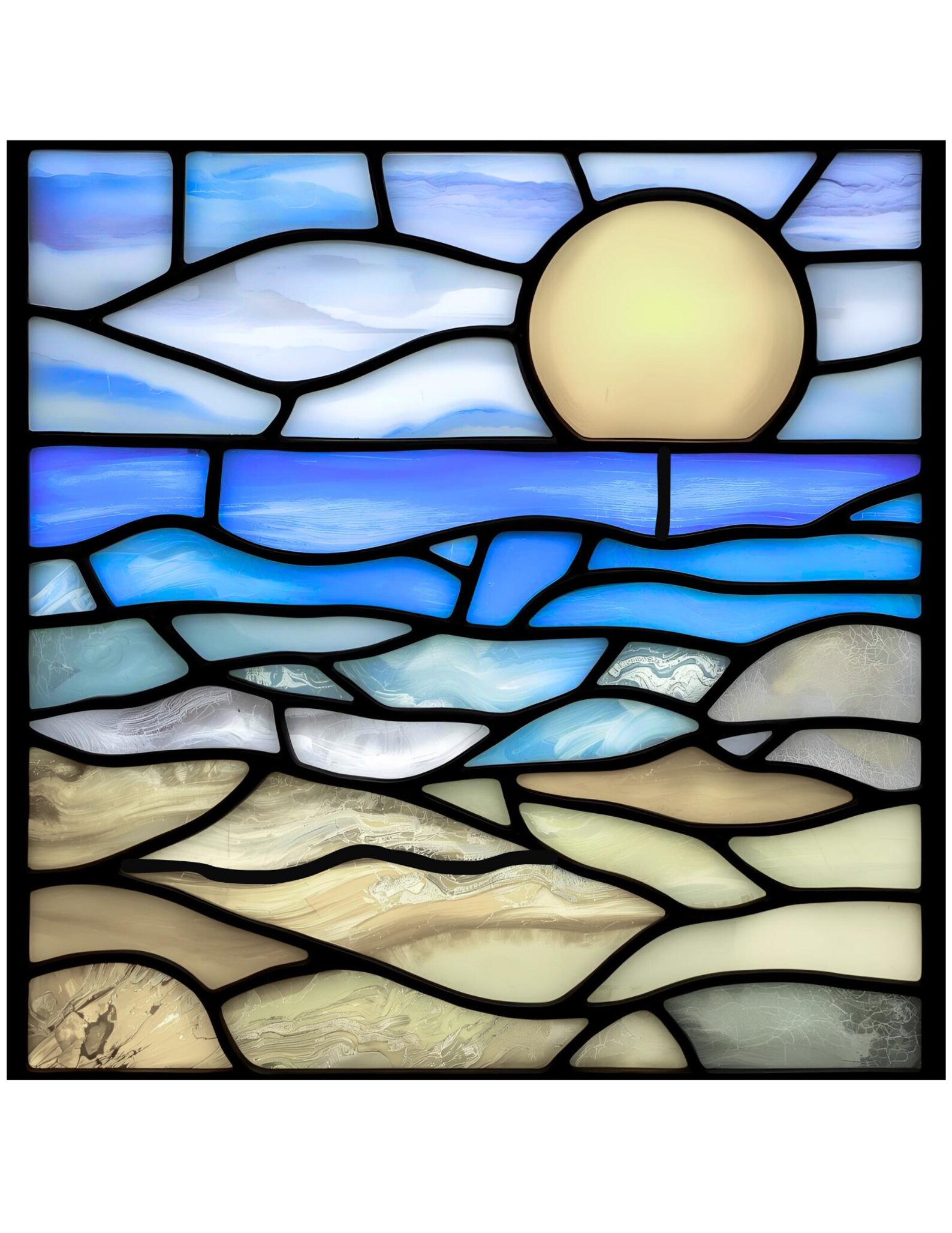 Ocean and Beach Sunset Stained Glass Pattern, Beach Stained Glass ...