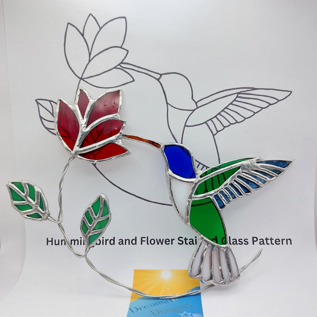 Stained Glass Pattern, Hummingbird Stained Glass Pattern, Flower ...