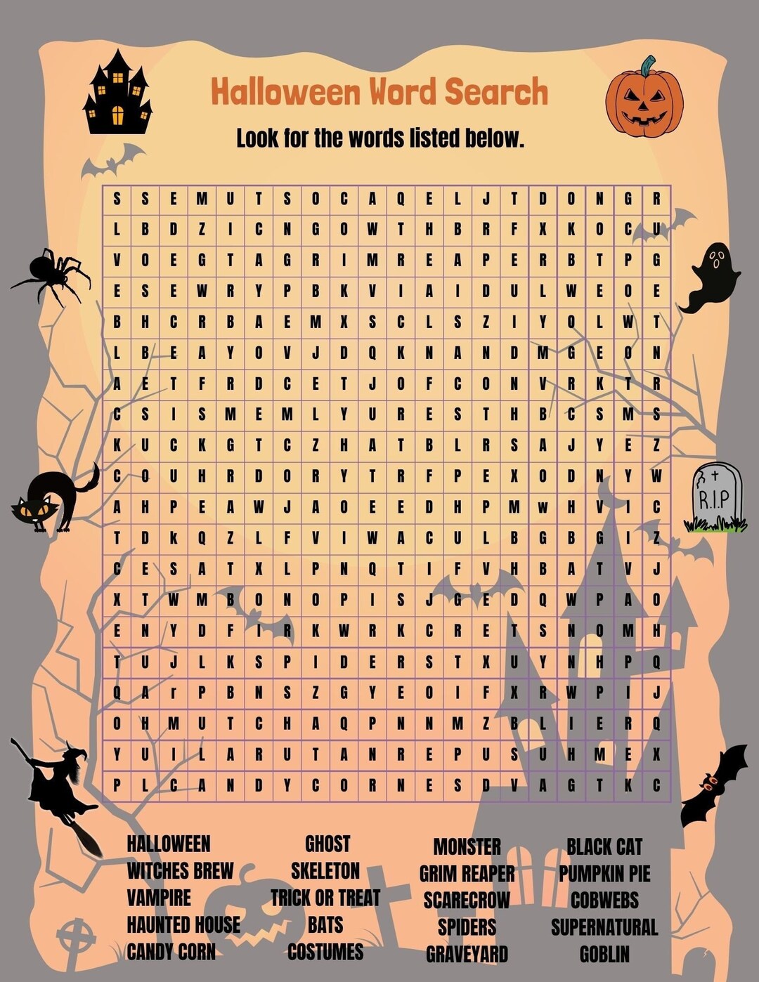 Halloween Word Search Puzzle, Halloween Word Game, Halloween Fun ...