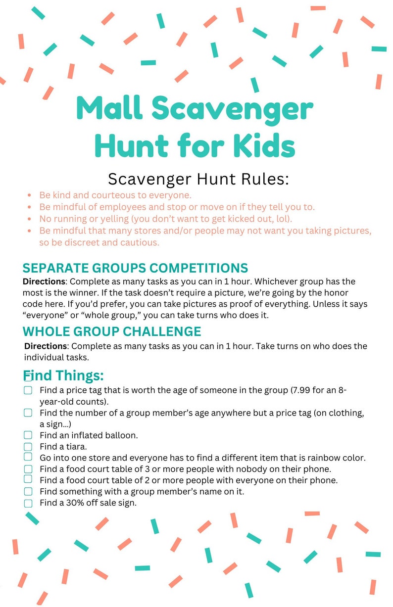Mall Scavgener Hunt for Kids - Etsy