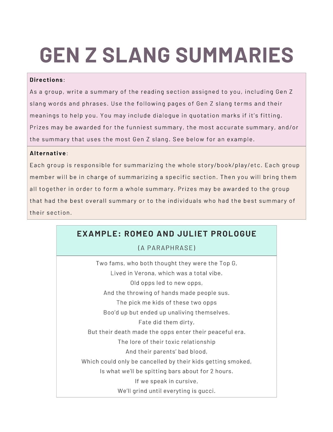 Gen Z Slang Summaries - Etsy
