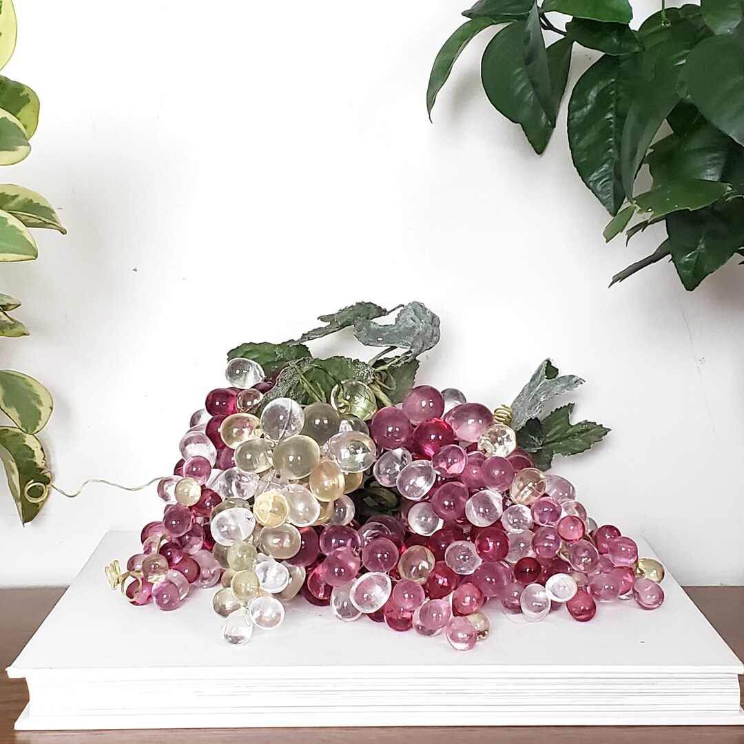 7 Lucite Grape Clusters, Small Plastic Grapes With Leaves, Red, Pink ...