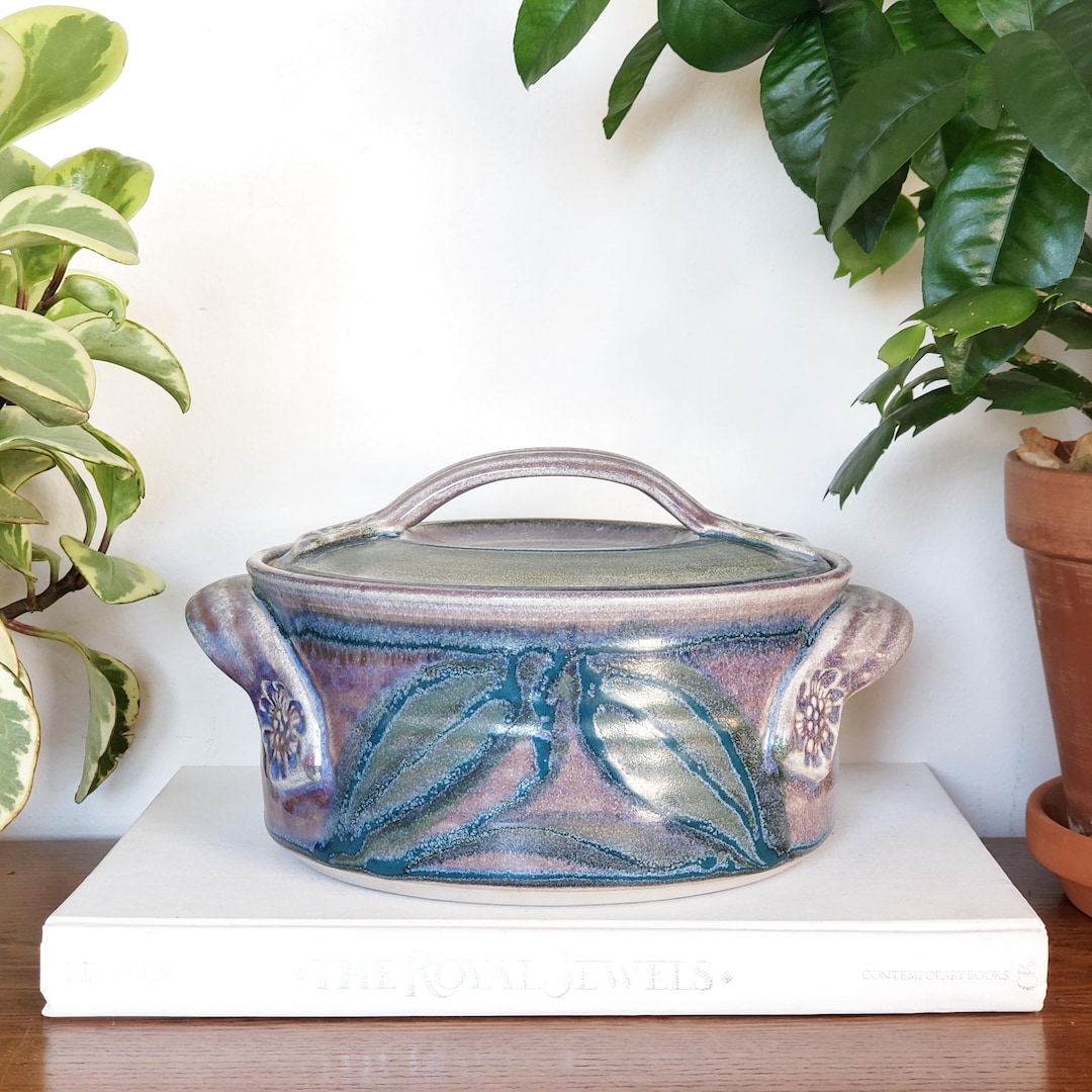 Robin Hopper Art Pottery Hand Painted Ceramic Round Casserole, Floral ...