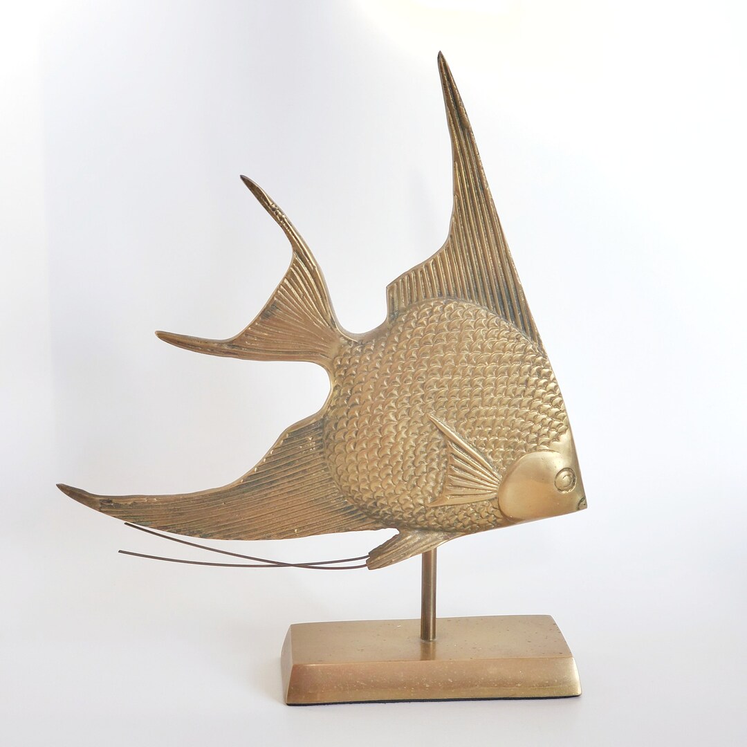 Vintage Solid Brass Angel Fish Statue, Angel Fish Figurine, Hollywood ...