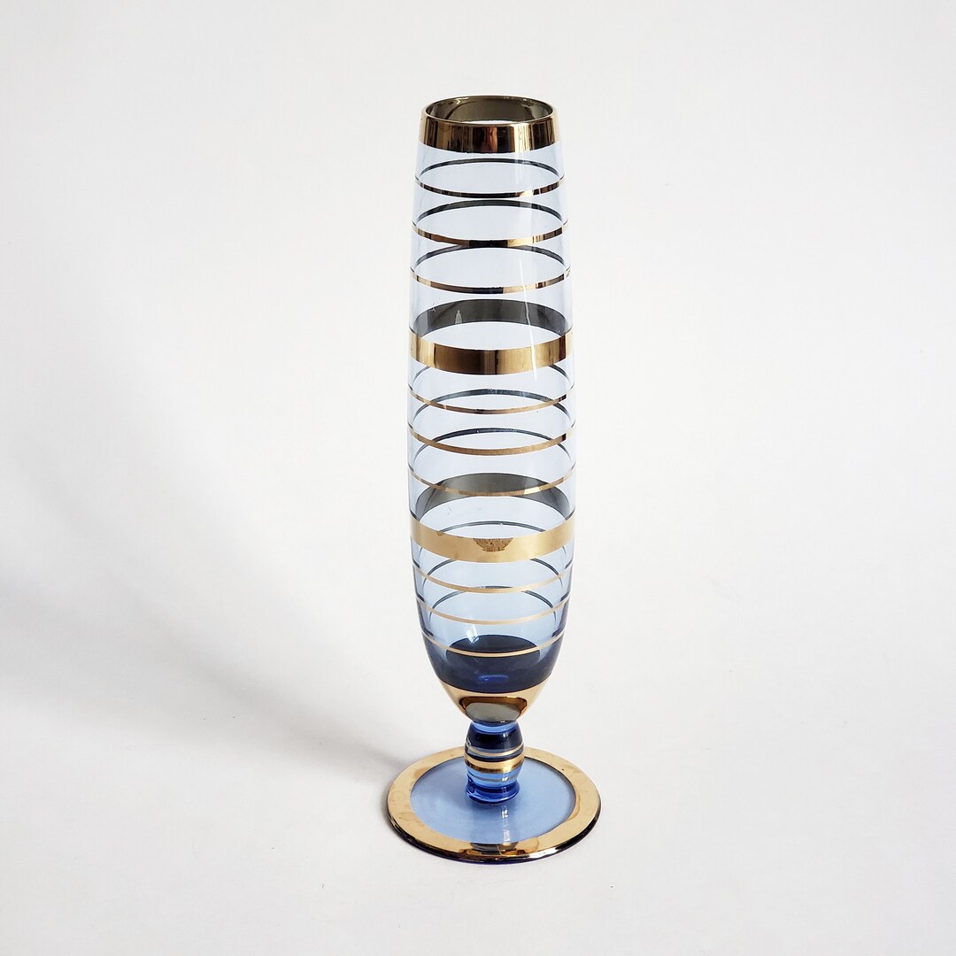 Blue Glass Borske Sklo Pedestal Vase With Gold Rims, Bohemian Glass ...