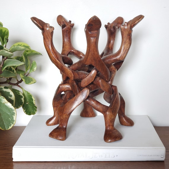 5 Camels Hand Carved Wood Folding Pedestal Stand Etsy