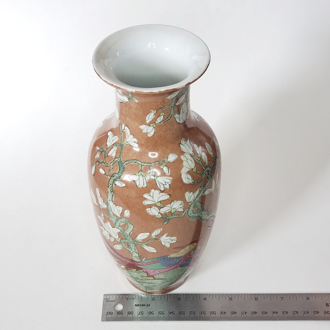 Vintage Chinese Floral Vase With Pheasants, 10.25 Inches Tall, Flower ...