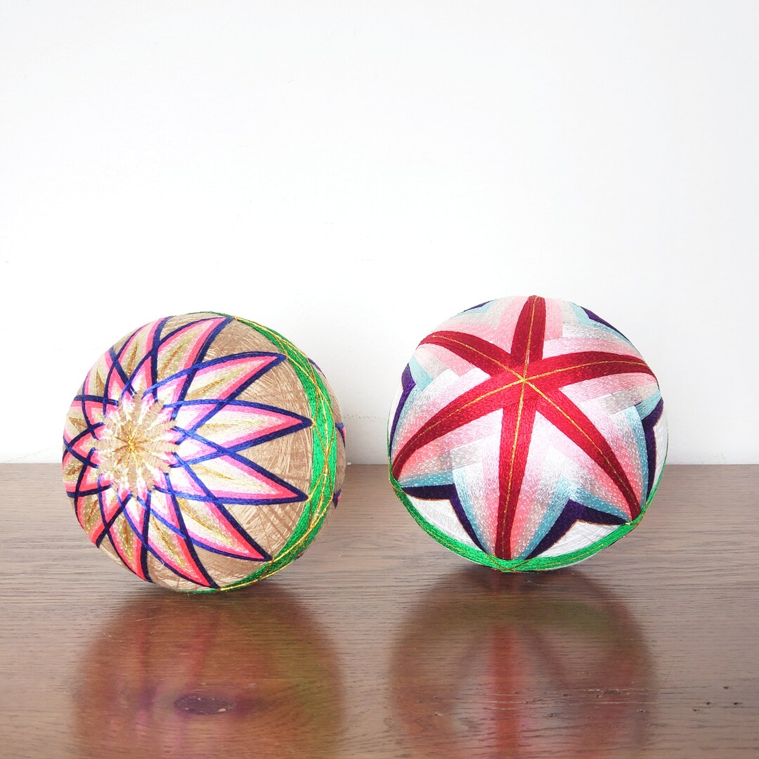 2 Temari Balls, Traditional Japanese Art Embroidering Thread Balls - Etsy
