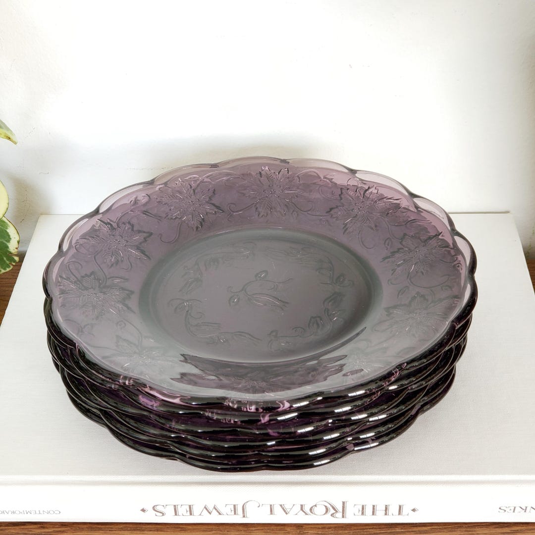 Set of 6 Princess House Fantasia Amethyst Purple Glass Luncheon Plates ...