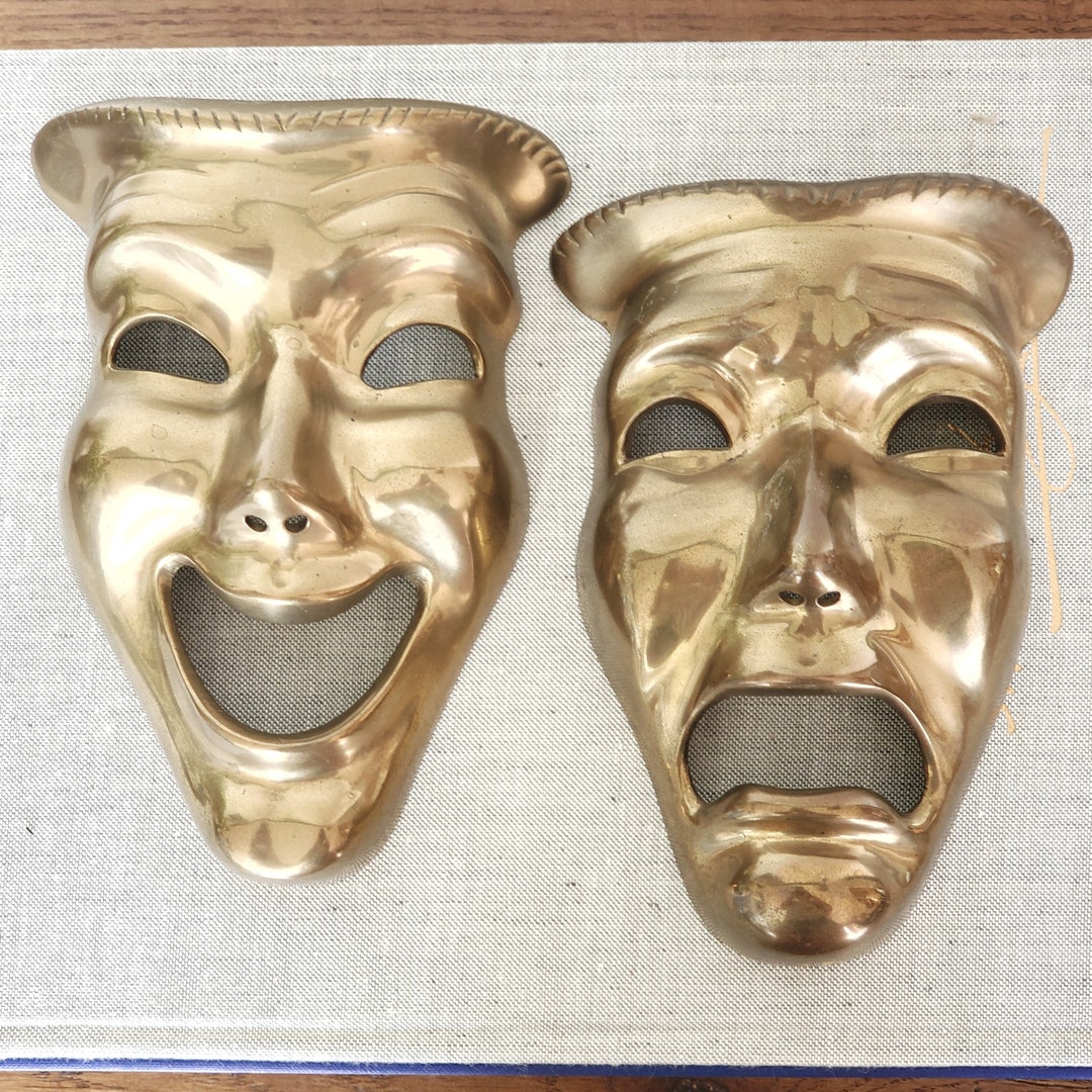 Vintage Pair of Solid Brass Wall Hanging Masks, Brass Theatre Themed ...