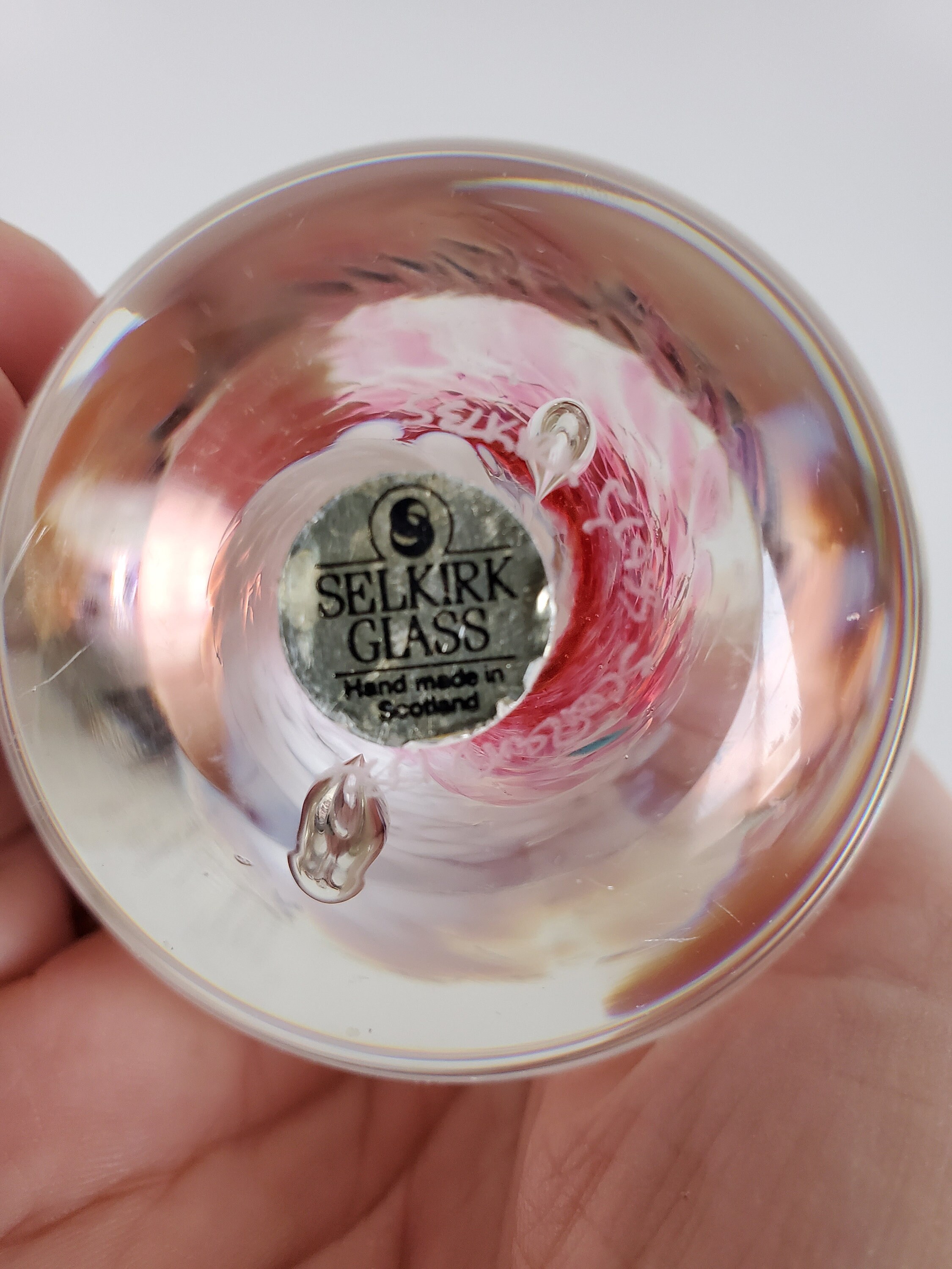 Vintage Selkirk Pear Shape Glass Paperweight With Pink Swirl, Hand Made ...