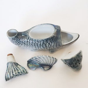 Ceramic Fish Salt & Pepper Shakers With a Mustard Jar With Lid Set, 3 ...