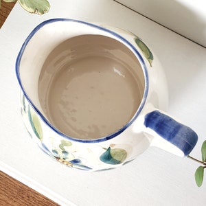 Hand Painted Pottery Jug With Blue Flowers, Ceramic Pitcher, Made in ...