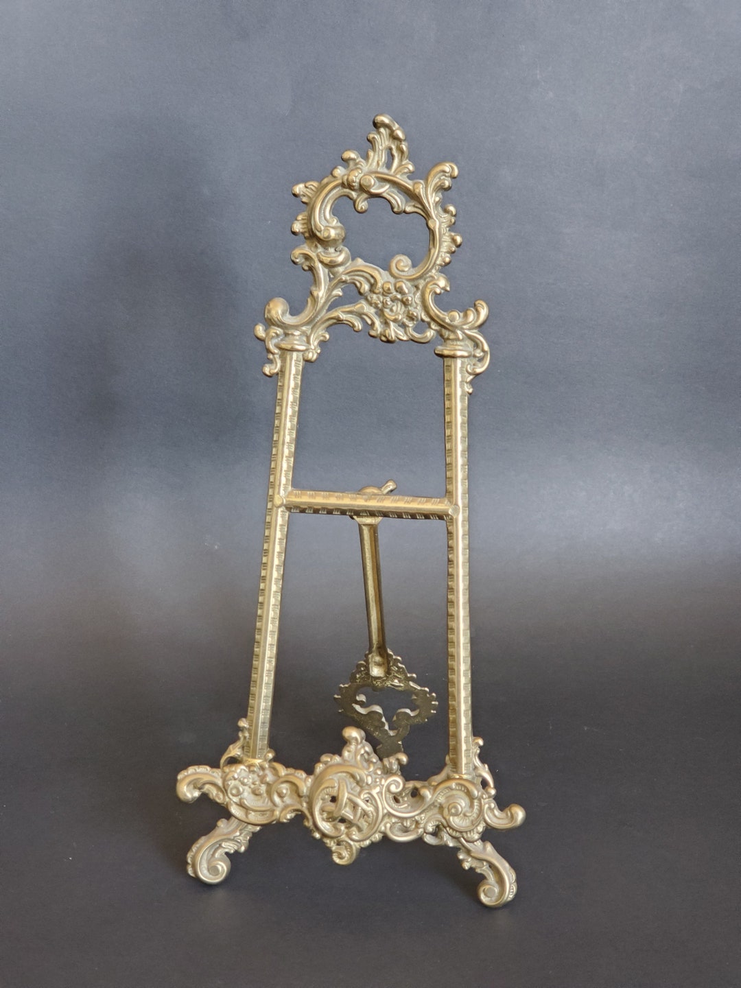 Vintage Brass Easel, Ornate 17 Inch Carved Brass Easel, French Art ...