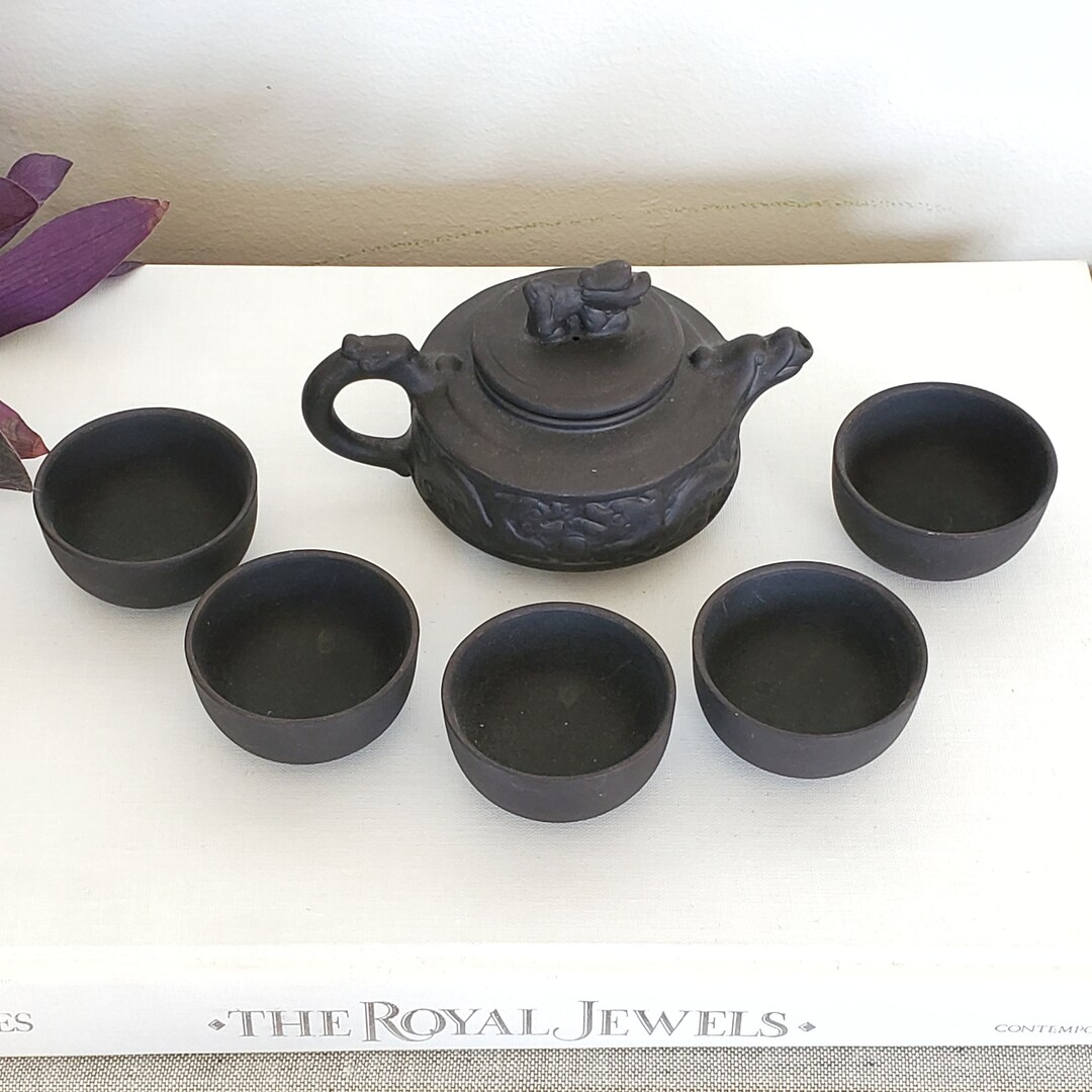 Purple Clay Chinese Tea Set With Foo Dog, Ceramic Tea Set, Mini Teapot ...