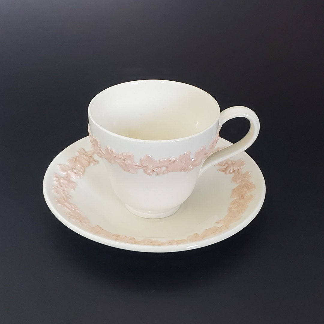 Wedgwood Queensware Pink on Cream Demitasse Teacup and Saucer With ...